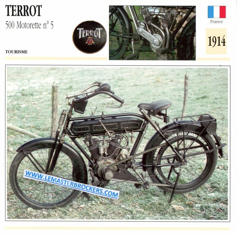 FICHE CARACTERISTIQUES TERROT 500 MOTORETTE N°5 1914 - FICHES MOTO ...