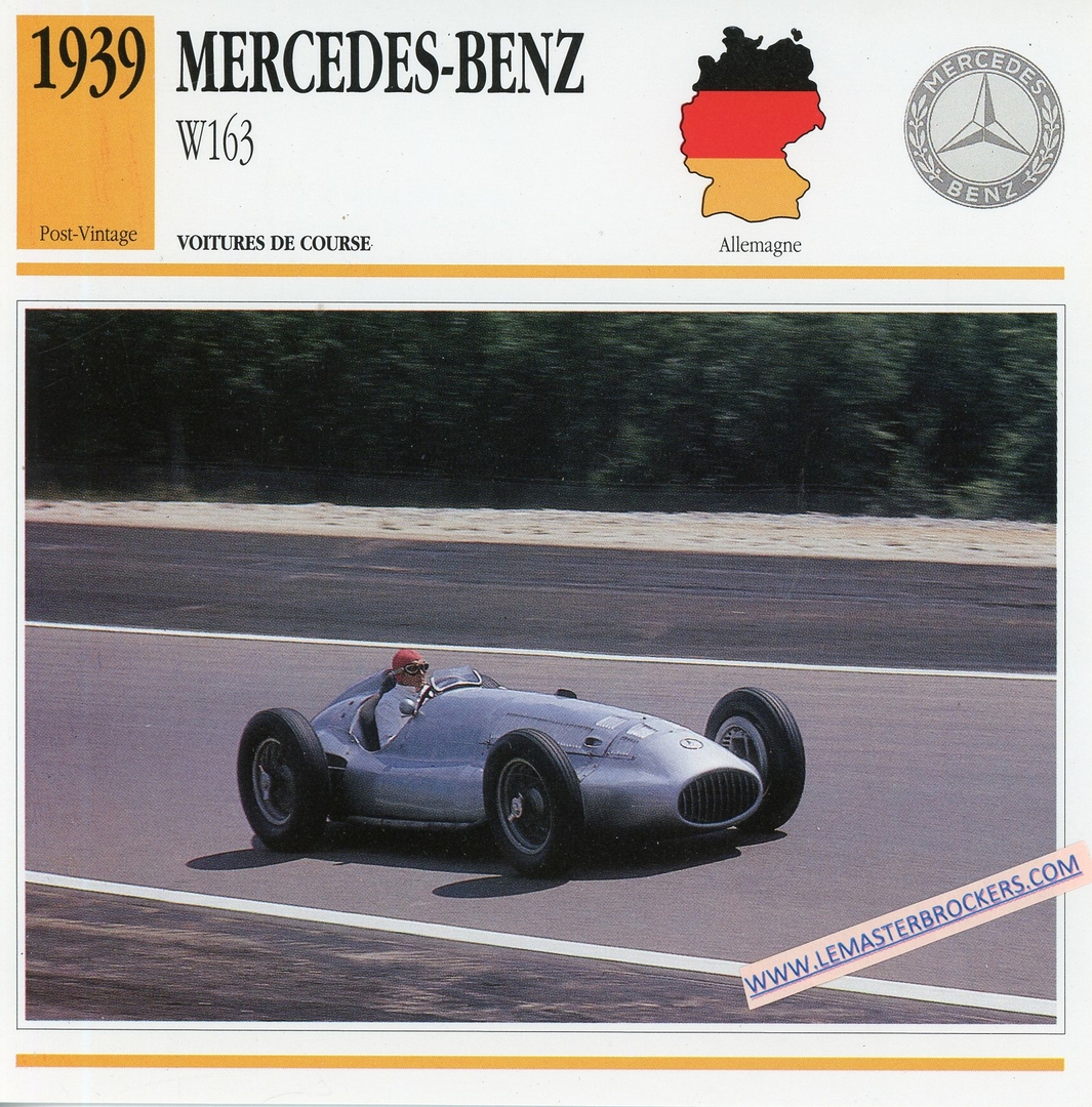 FICHE AUTO MERCEDES BENZ W 163 W163 1939 - FICHES AUTO - LEMASTERBROCKERS