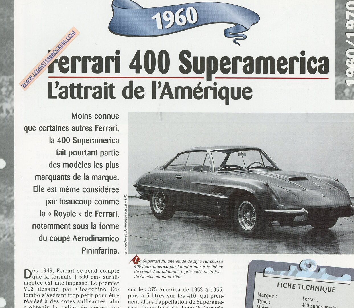 FERRARI 400 SUPERAMERICA 1960 - FICHE TECHNIQUE - TRANSPORTS ...