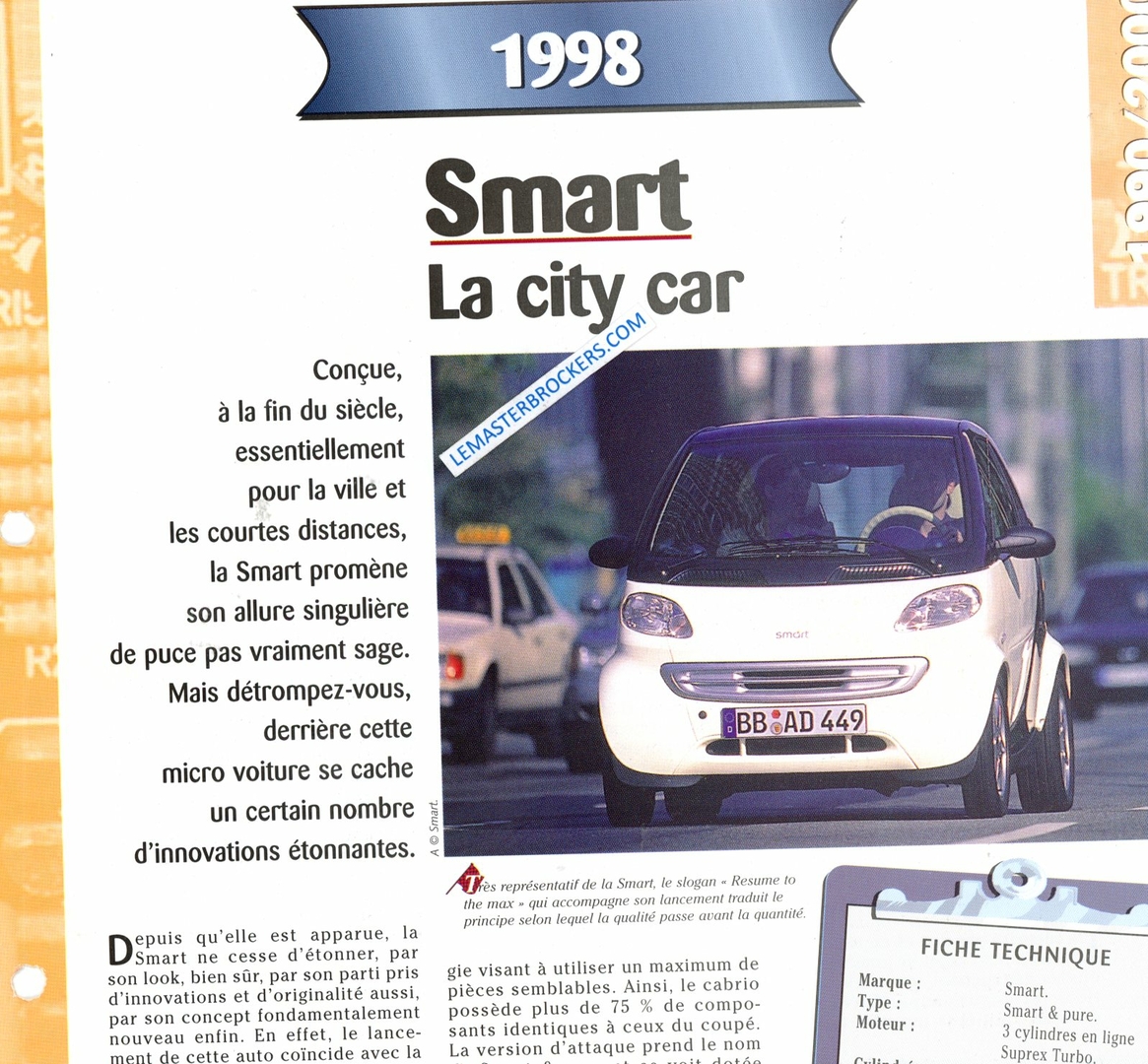 SMART FORTWO PURE 1998 FICHE TECHNIQUE - FICHES AUTO - LEMASTERBROCKERS