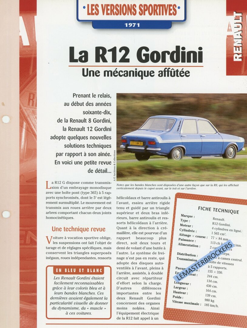 Renault 12 Gordini Fiche Technique