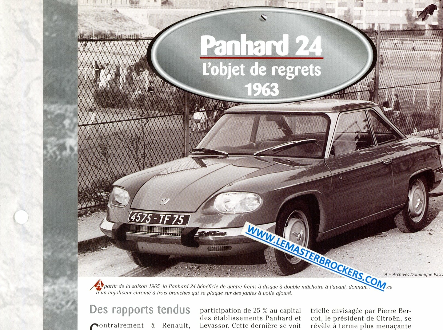 FICHE PANHARD 24 24C 24CT 24B 24BA 1963 - FICHES AUTO