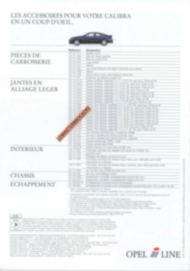 BROCHURE OPEL CALIBRA i LINE ACCESSOIRES