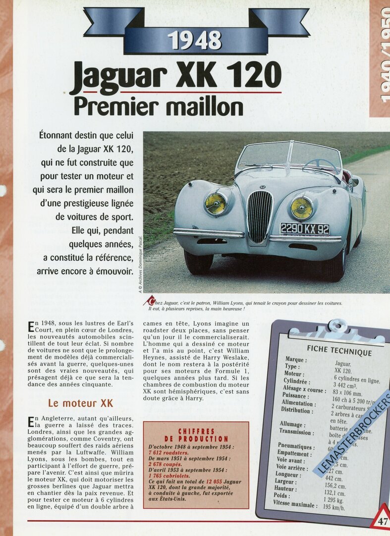 JAGUAR XK 120 - FICHE TECHNIQUE XK120 - FICHE AUTO - HACHETTE ...