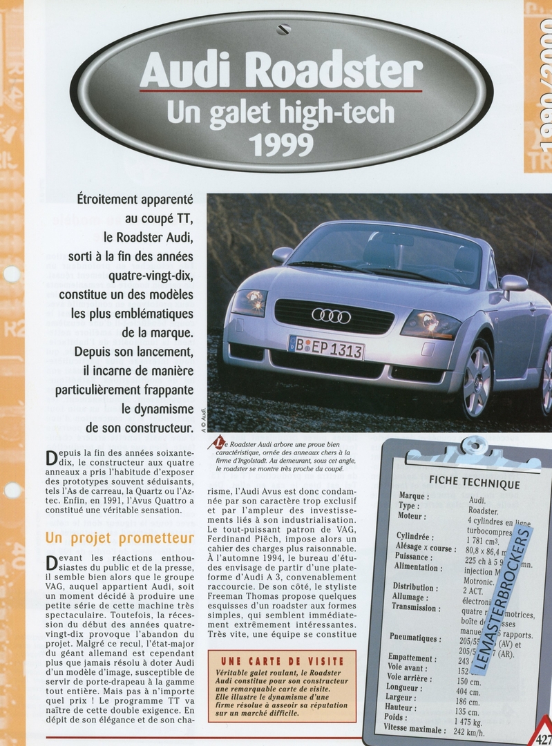 FICHE TECHNIQUE AUDI ROADSTER - FICHE AUTO AUDI TT CABRIOLET - HACHETTE ...