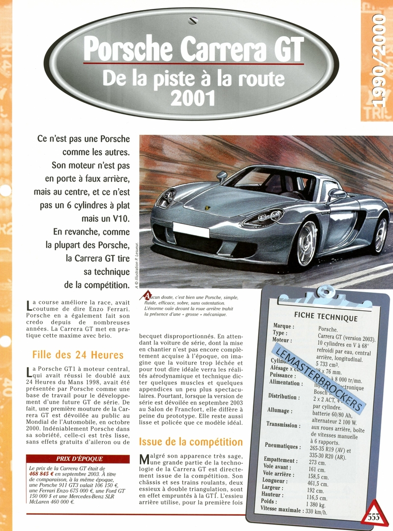 PORSCHE CARRERA GT - FICHE AUTO COLLECTION HACHETTE - FICHE TECHNIQUE ...