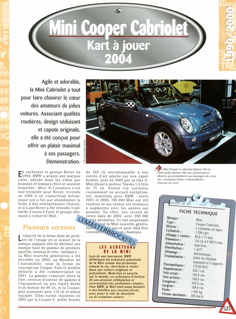 MINI CABRIOLET - FICHE AUTO COLLECTION HACHETTE - FICHE TECHNIQUE MINI ...