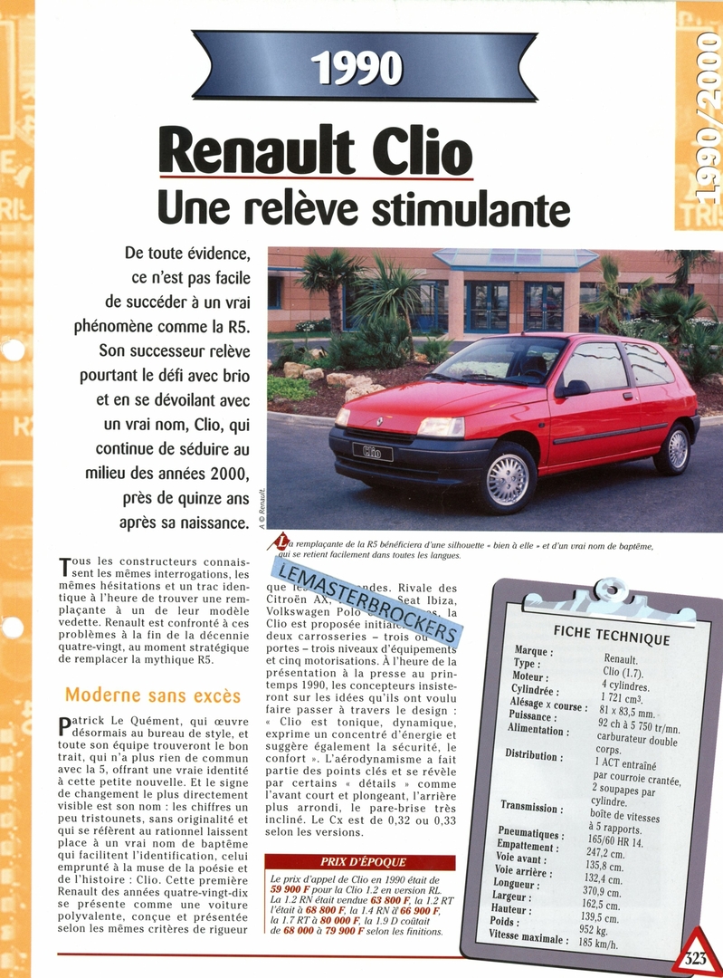 RENAULT CLIO - FICHE AUTO COLLECTION HACHETTE - FICHE TECHNIQUE ...