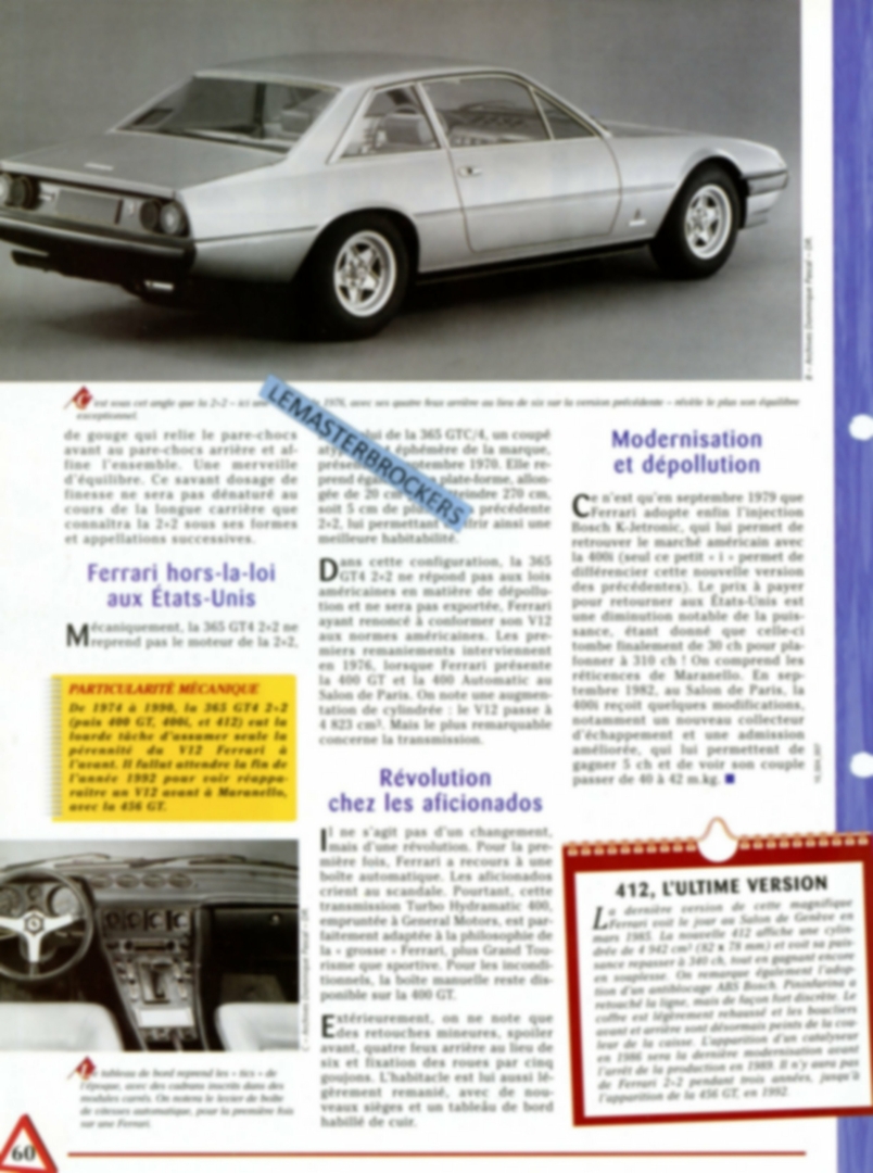 FERRARI 365 GT4 2+2 1972 - FICHE AUTO COLLECTION HACHETTE - FICHE ...