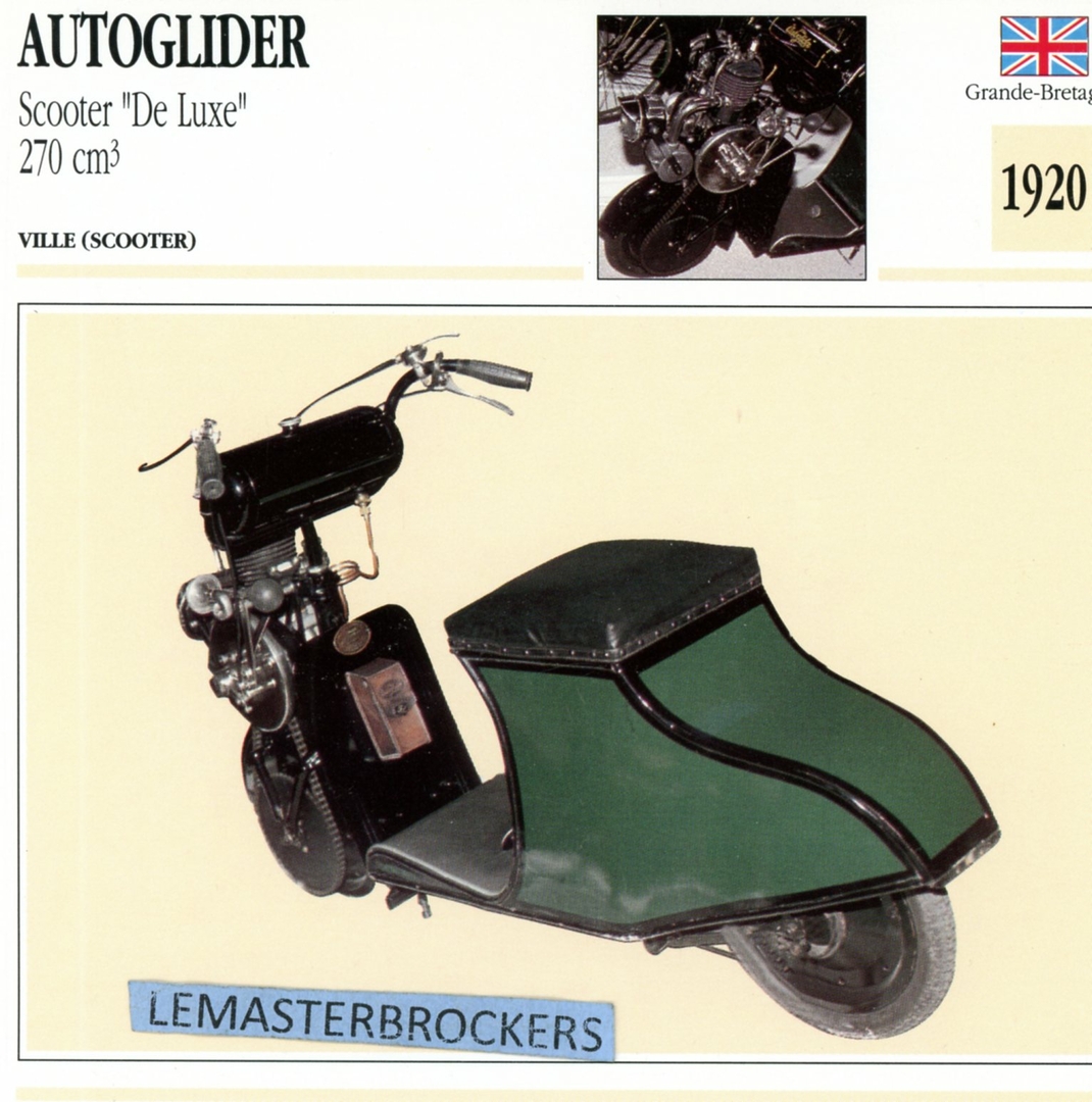 AUTOGLIDER SCOOTER DE LUXE 270 CM3 1920 - CARTE CARD FICHE MOTO ...