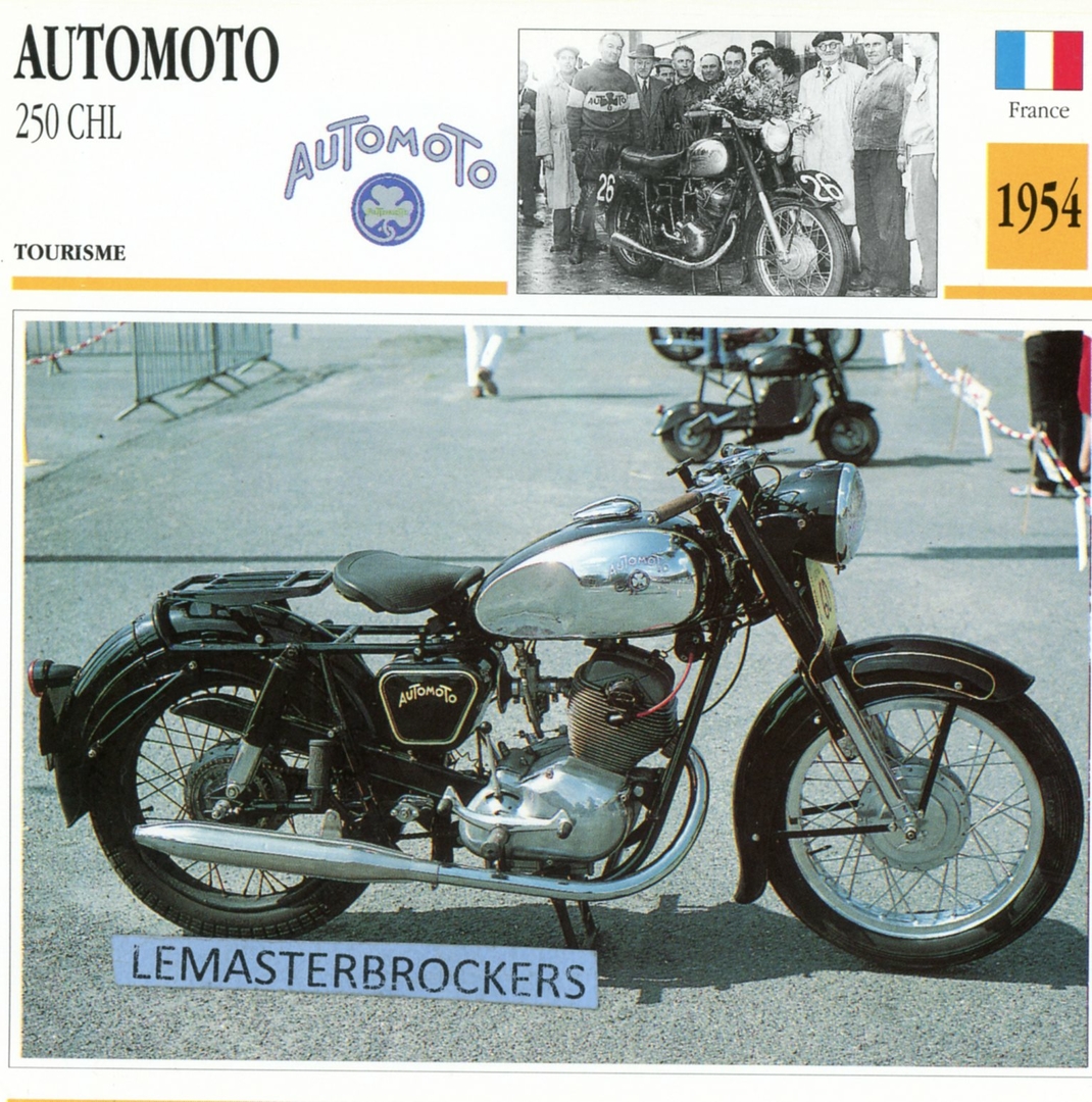 AUTOMOTO 250 CHL 1954 - CARTE CARD FICHE MOTO CARACTERISTIQUES - FICHES ...