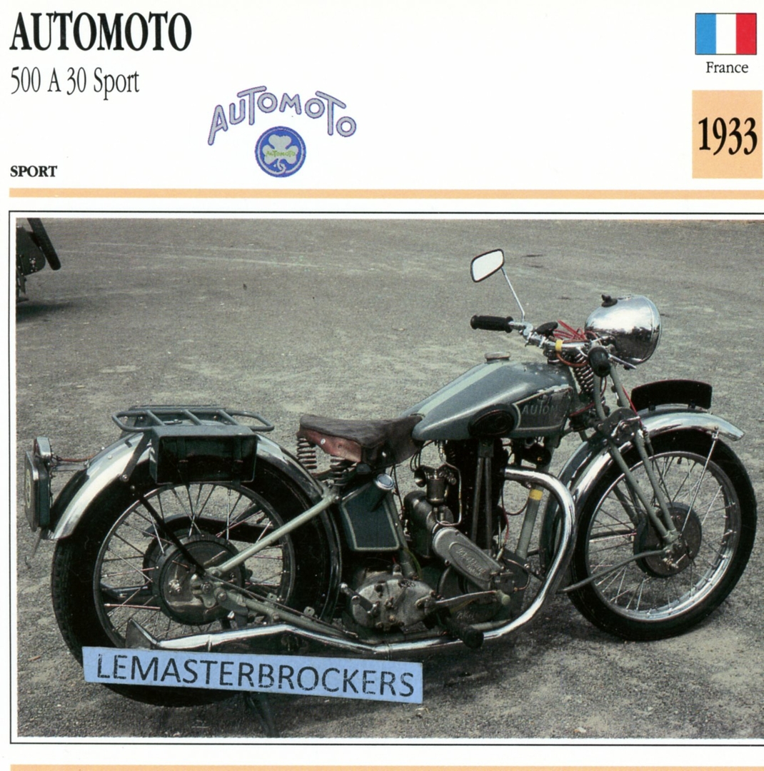 AUTOMOTO 500 A30 SPORT 1933 - CARTE CARD FICHE MOTO CARACTERISTIQUES ...