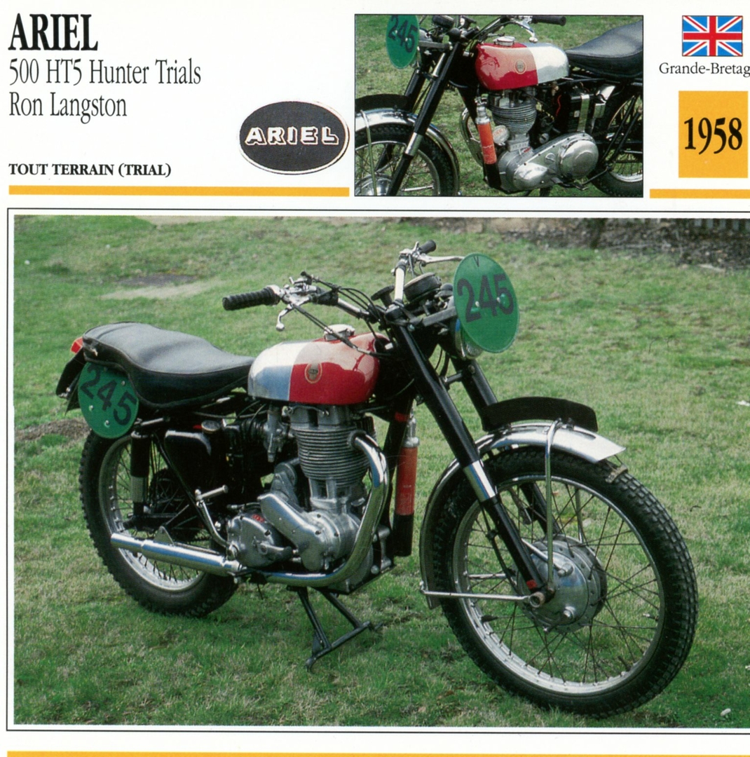 ARIEL 500 HT5 HUNTER TRIALS RON LANGSTON 1958 - CARTE CARD FICHE MOTO ...