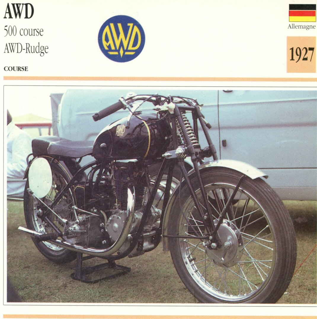 AWD 500 COURSE RUDGE 1927 - CARTE CARD FICHE MOTO CARACTERISTIQUES ...
