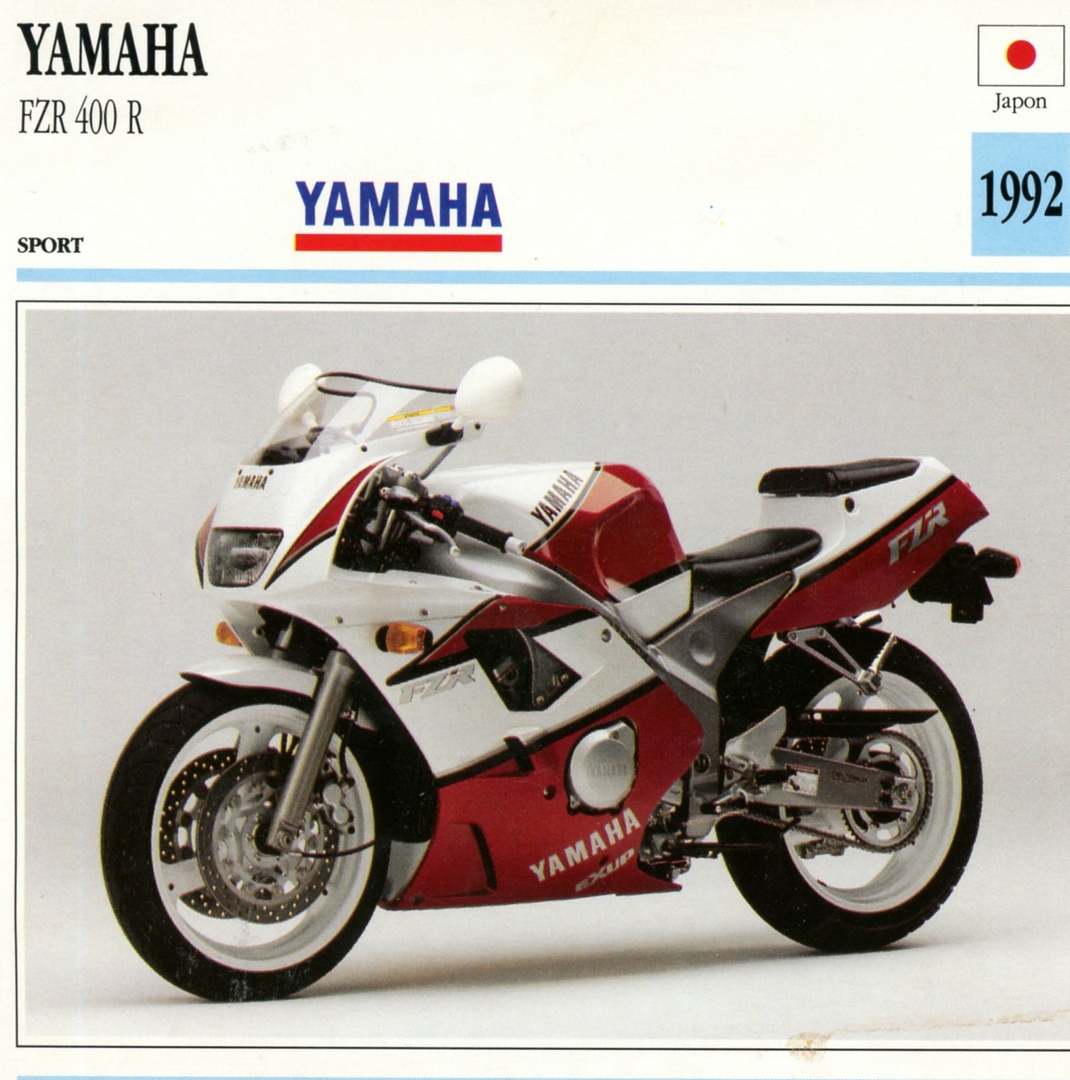 YAMAHA FZR 400 R 1992 - CARTE CARD FICHE MOTO CARACTERISTIQUES FZR400R ...