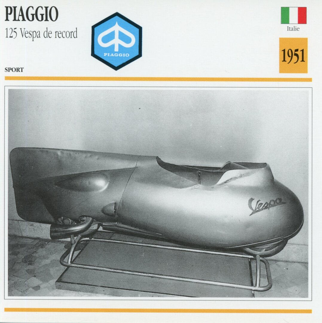 PIAGGIO VESPA 125 DE RECORD 1951 - CARTE CARD PIAGGIO FICHE SCOOTER ...
