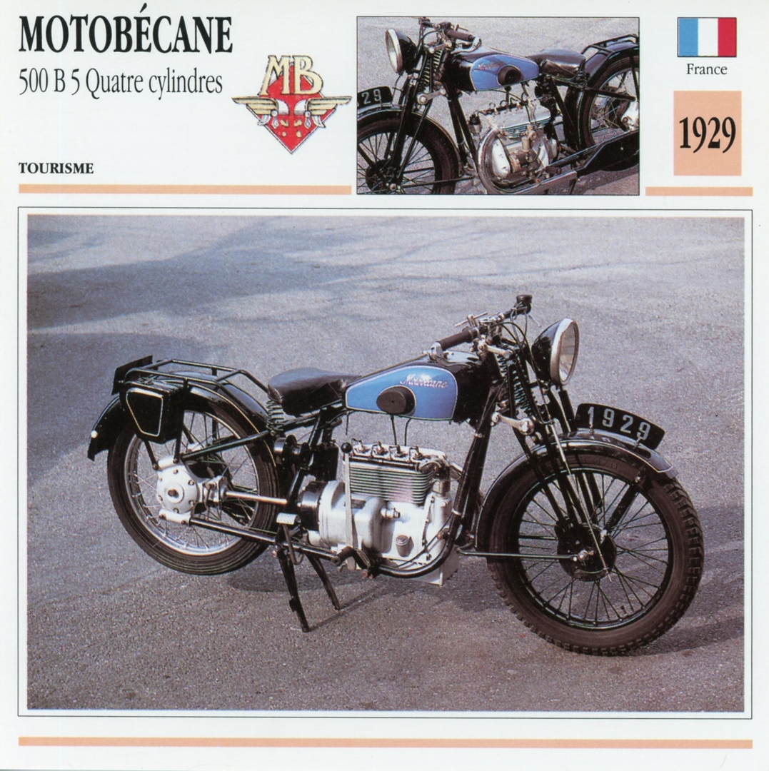 MOTOBÉCANE 500 B5 1929 - CARTE CARD FICHE MOTO CARACTERISTIQUES - AUTO ...