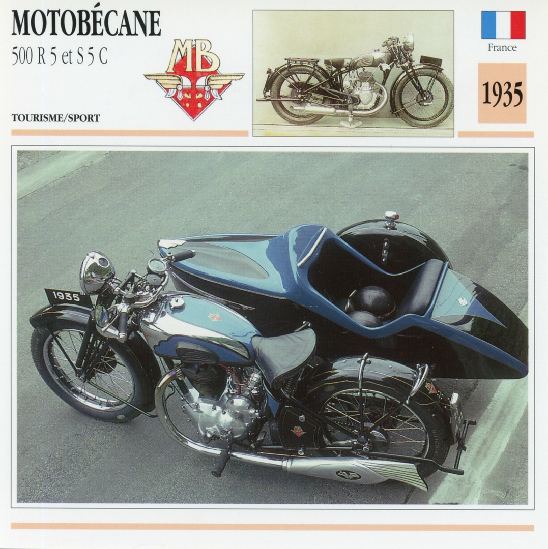 MOTOBÉCANE 500 R5 S5C 1935 - CARTE CARD FICHE MOTO CARACTERISTIQUES ...