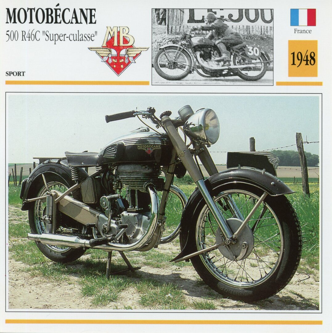MOTOBÉCANE 500 R46C 1948 - CARTE CARD FICHE MOTO CARACTERISTIQUES ...