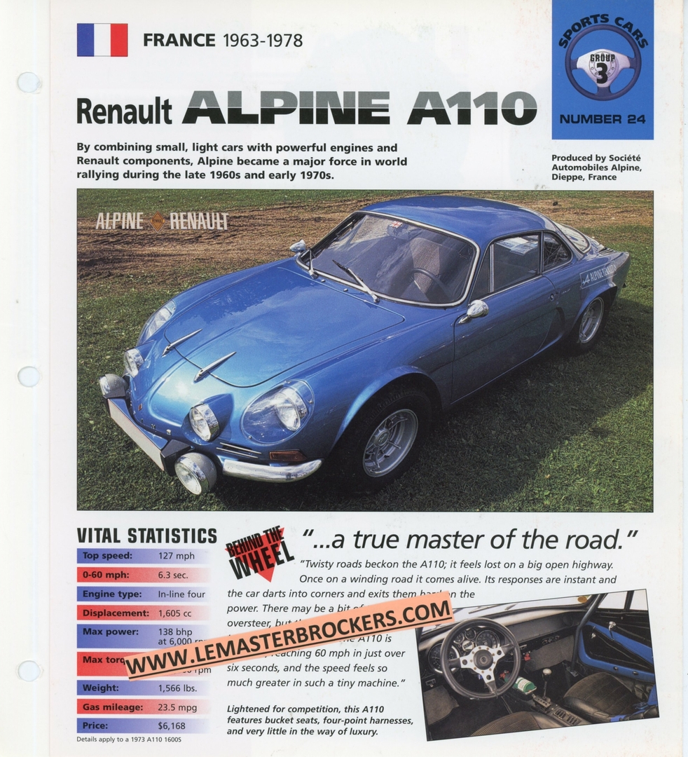 RENAULT ALPINE A110 FICHE TECHNIQUE AUTO - LITTÉRATURE DÉPLIANT ...