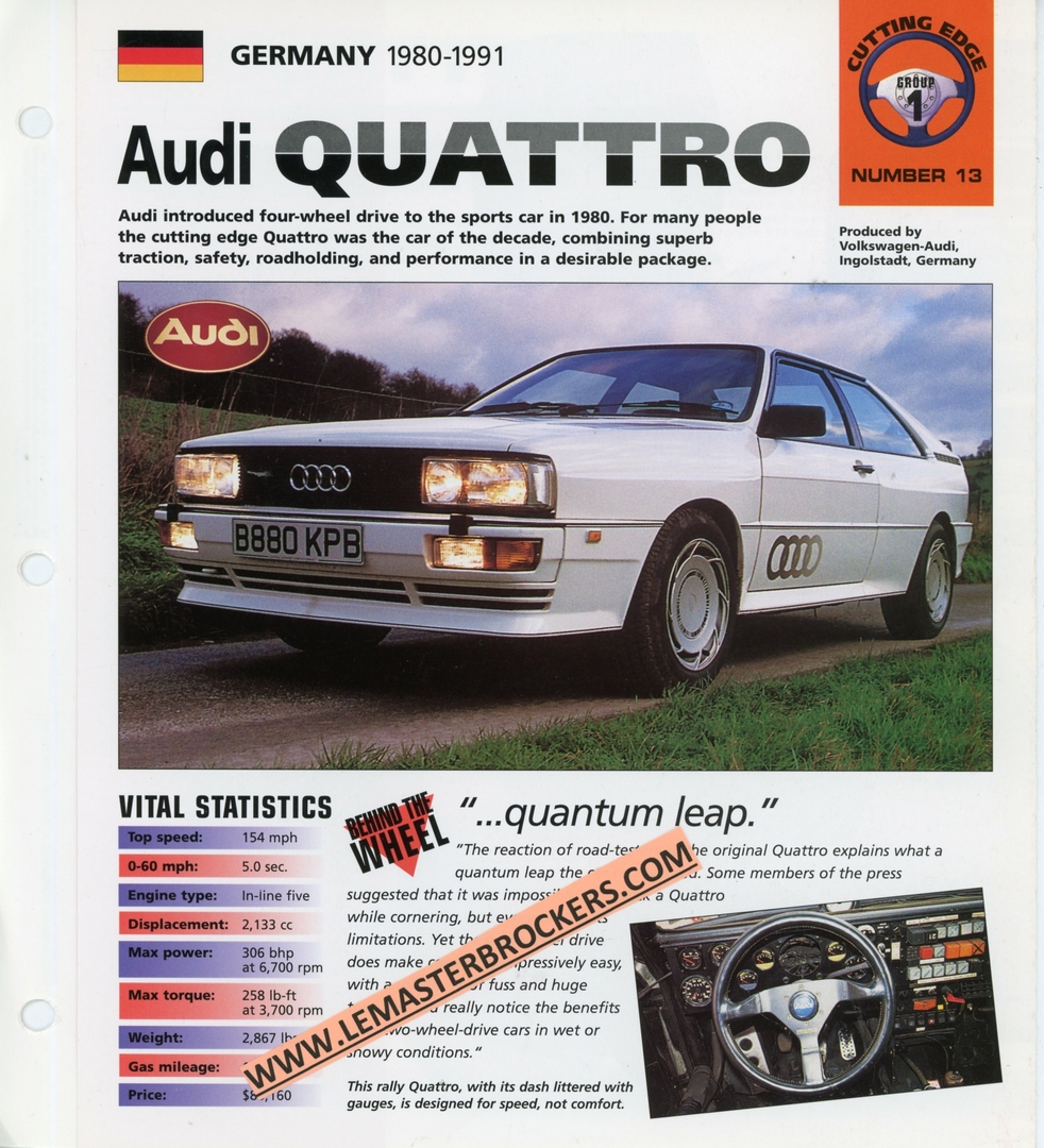AUDI QUATTRO FICHE TECHNIQUE AUTO - LITTÉRATURE DÉPLIANT AUTOMOBILE ...