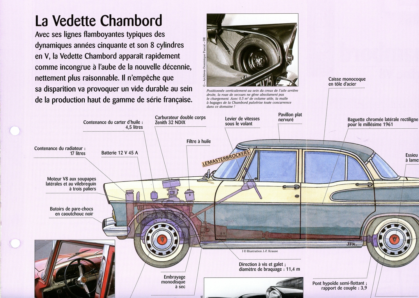 FICHE SIMCA VEDETTE CHAMBORD V8 - FICHE AUTO MODÈLES 1958 - BROCHURE ...