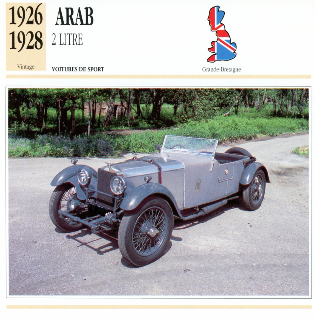 ARAB 2 LITRE 1926 1928 FICHE AUTO CARACTÉRISTIQUES - FICHES AUTO - LEMASTERBROCKERS