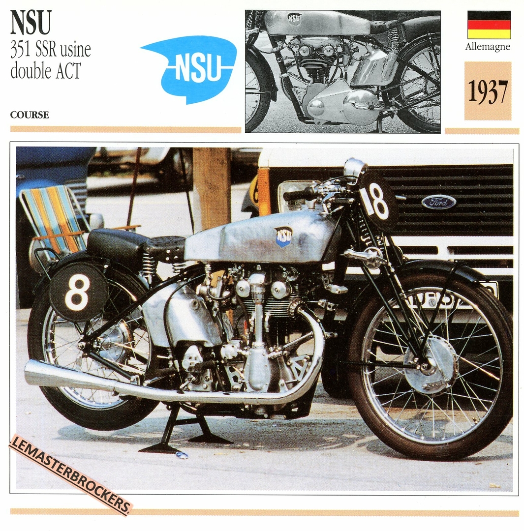 NSU 351 SSR USINE DOUBLE ACT 1937 - FICHE MOTO COURSE ATLAS NSU 351SSR ...