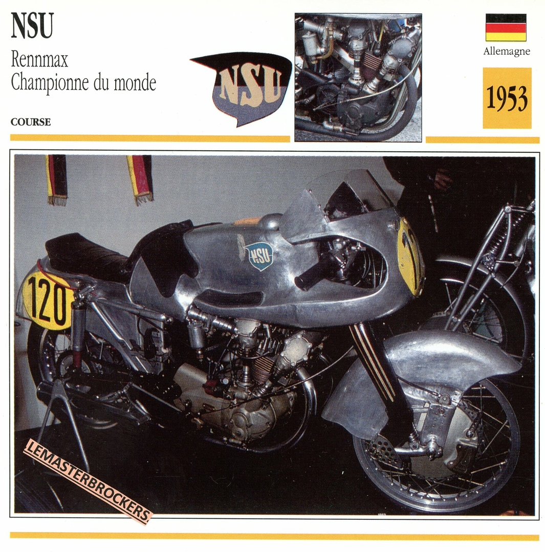 NSU RENMAX CHAMPIONNE DU MONDE 1953 - FICHE MOTO COURSE ATLAS - FICHES ...