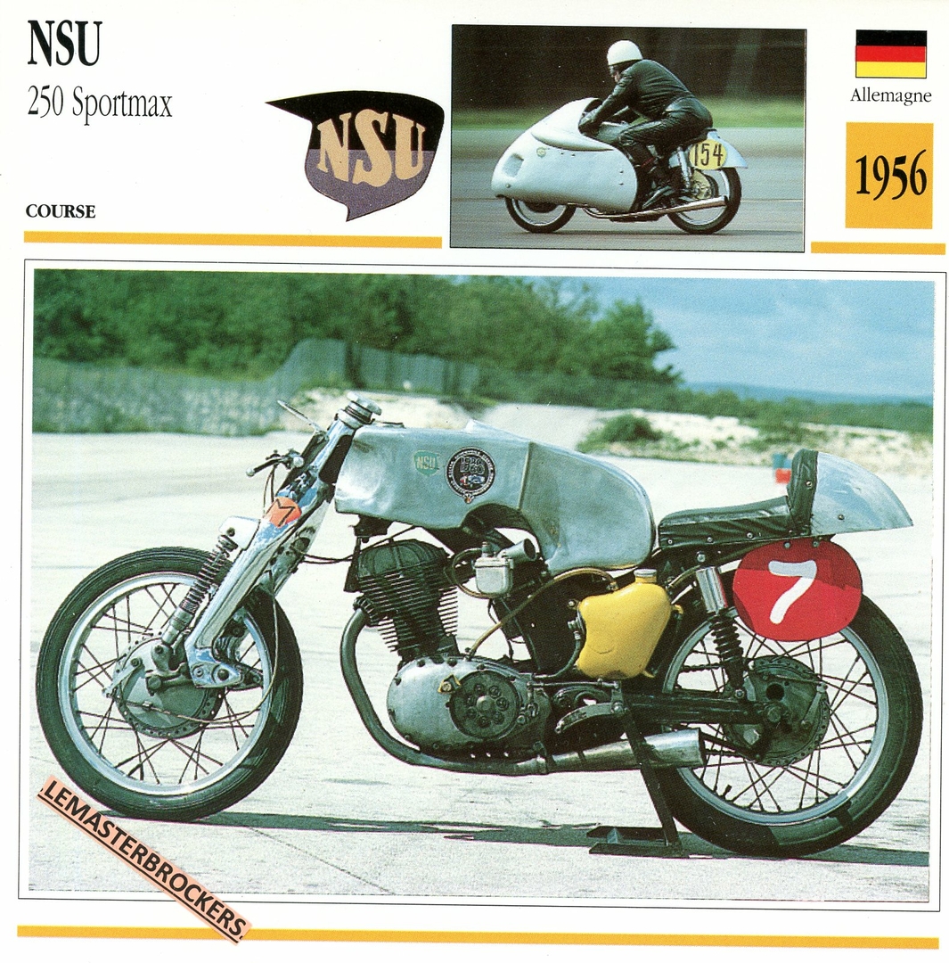 NSU 250 SPORTMAX 1956 - FICHE MOTO COURSE ATLAS - FICHES MOTO/FICHES ...