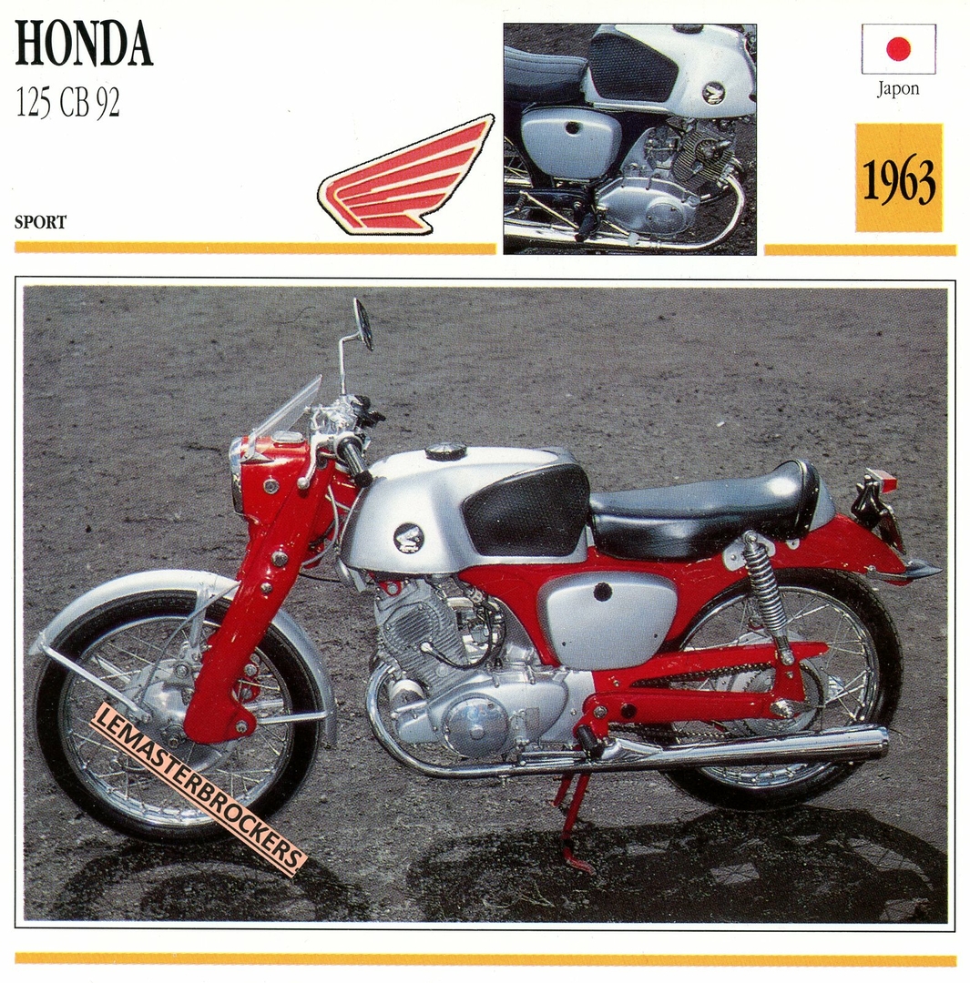 HONDA 125 CB 92 1963 - FICHE MOTO COURSE - FICHES MOTO - LEMASTERBROCKERS