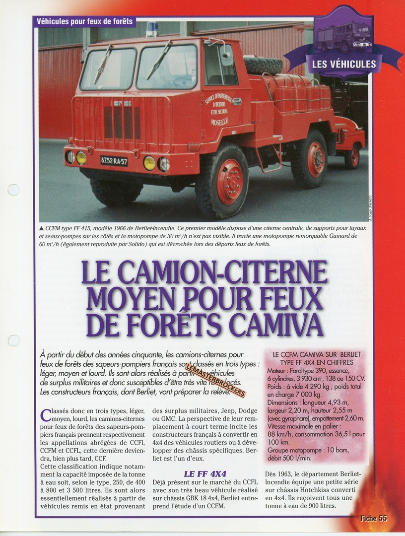 CAMION CITERNE DE FORËTS CAMIVA BERLIET FF 4X4 - FICHE POMPIER - FICHES ...