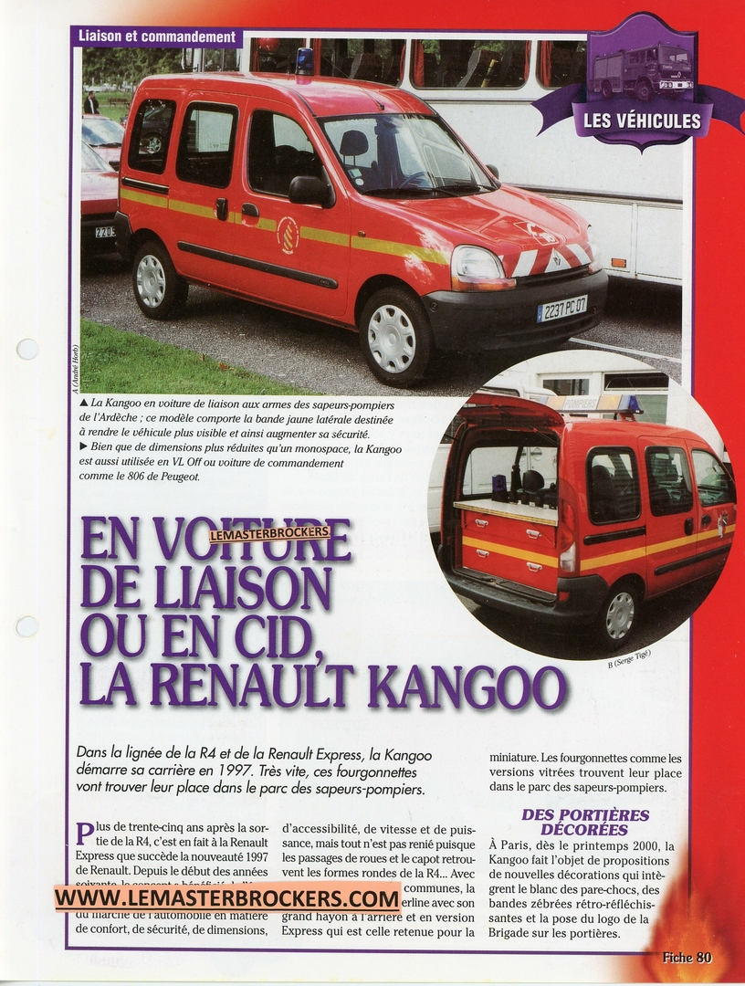 VOITURE DE LIAISON EN CID RENAULT KANGOO - FICHE POMPIER - TRANSPORTS ...