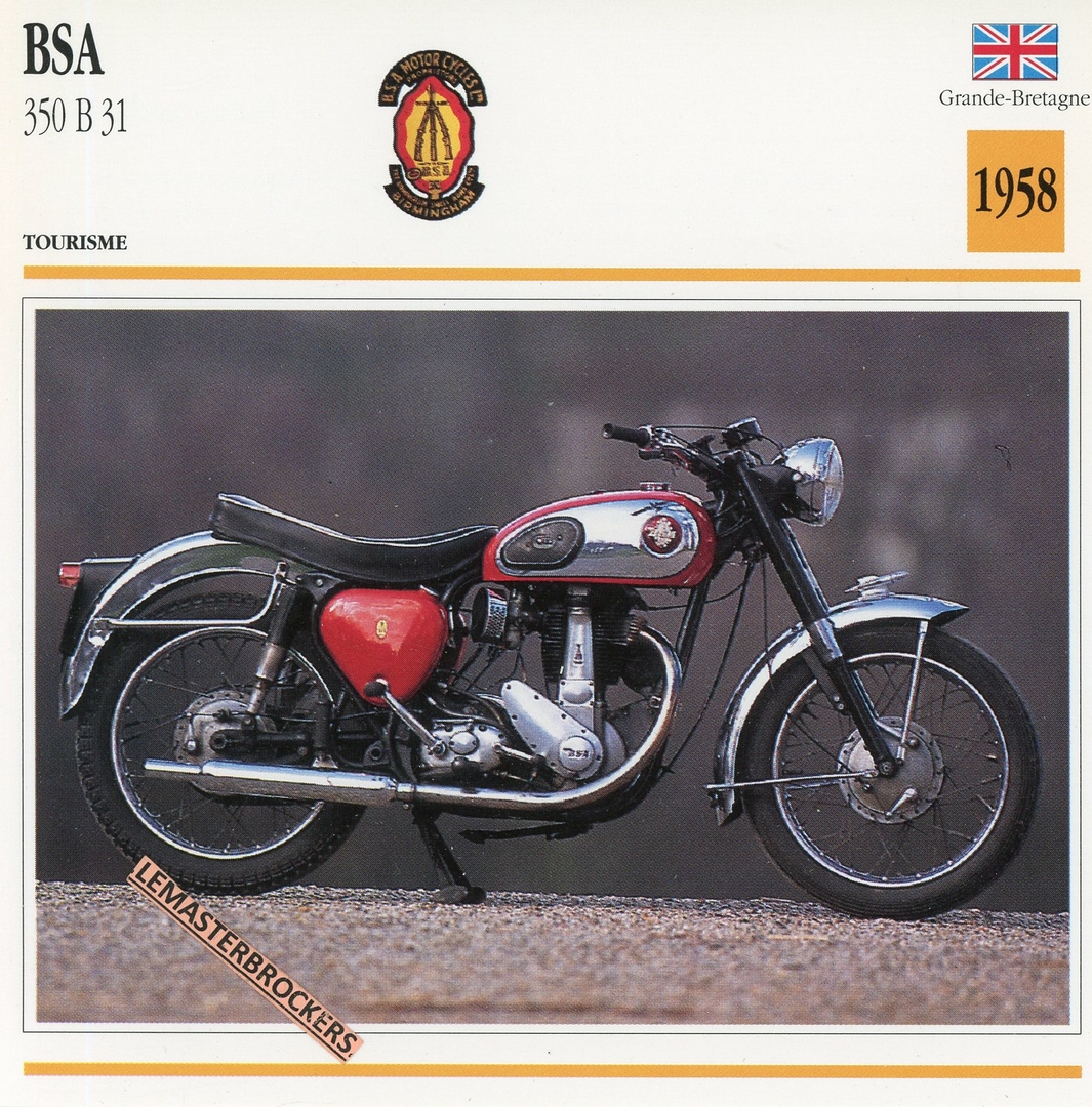BSA 350 B31 1958 - FICHE MOTO - MOTORCYCLE CARDS ATLAS - FICHES MOTO ...