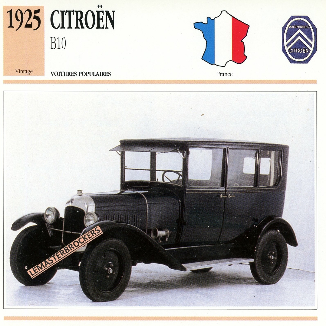 CITROËN B10 1925 - FICHE AUTO ATLAS - CARS CARD - FICHES AUTO ...