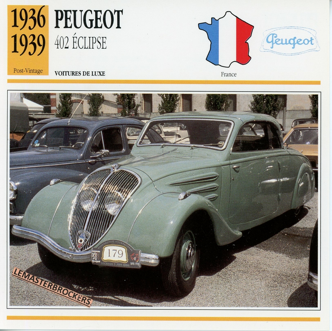 PEUGEOT 402 ÉCLIPSE 1936 1939 - FICHE AUTO ATLAS ÉDITION - AUTO / MOTO ...