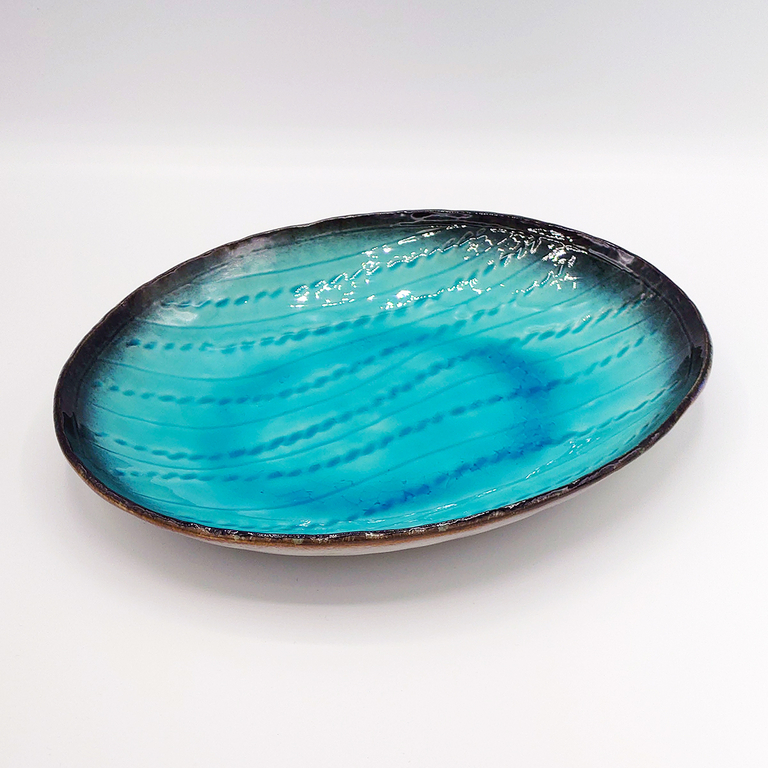 Assiette Ovale - Bleu Turquoise avec Pointillés - Objets Japonais et ...