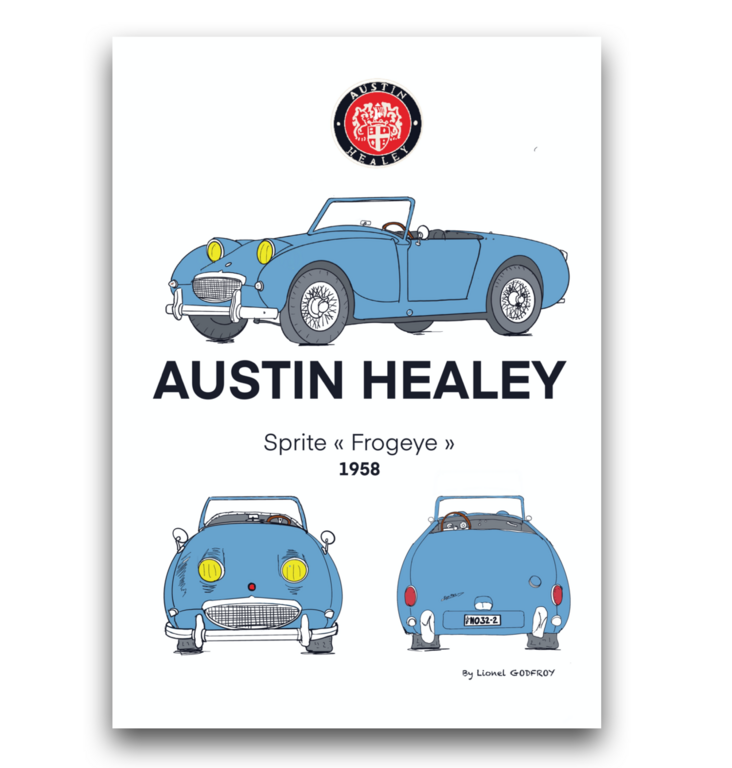 Poster Austin Healey Sprite, dessin original de Lionel Godfroy