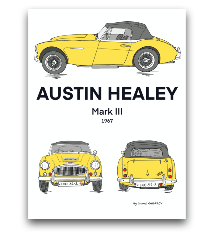Poster Austin Healey MK3 - Dessins de voitures - QUIMPER CREATIONS