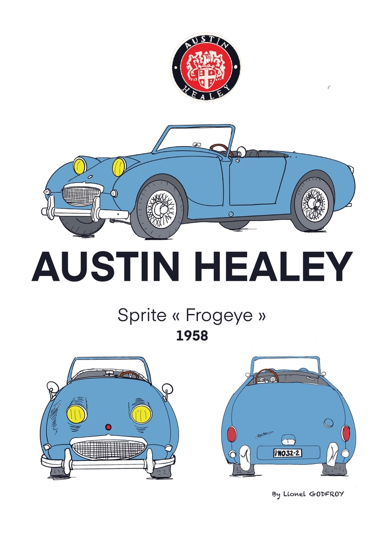 Poster Austin Healey Sprite, dessin original de Lionel Godfroy