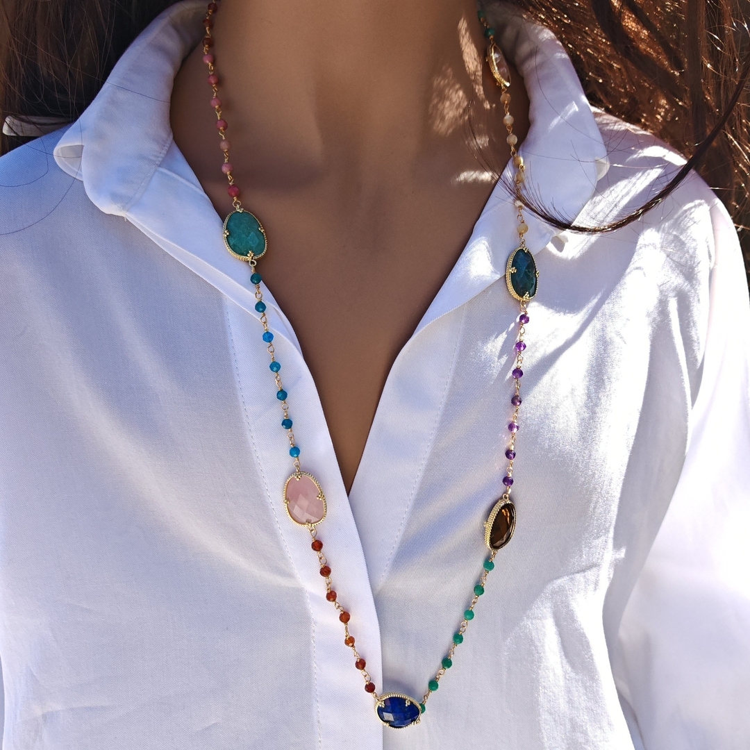 Sautoir Collier SYRACUSE Pierres Naturelles Multi - Pierres et Perles ...