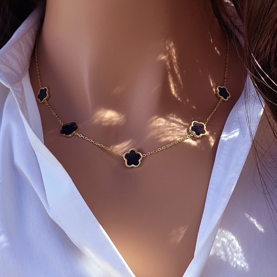 Collier AGATE Doré trèfle noir - Colliers - GRAGENA