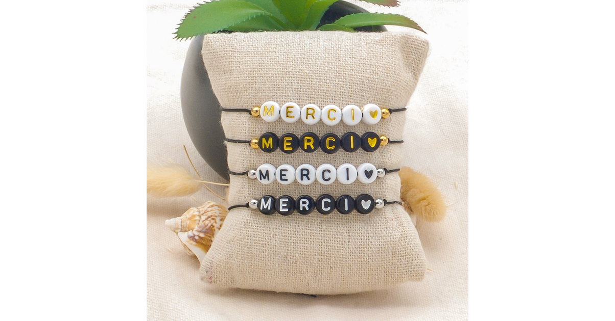 Bracelet MERCI personnalisé perle lettre - Bijoux Créative Perles