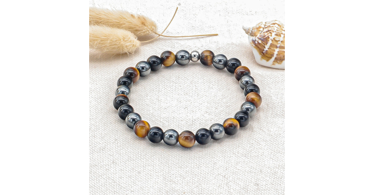 Bracelet homme pierre triple protection - Bijoux Créative Perles