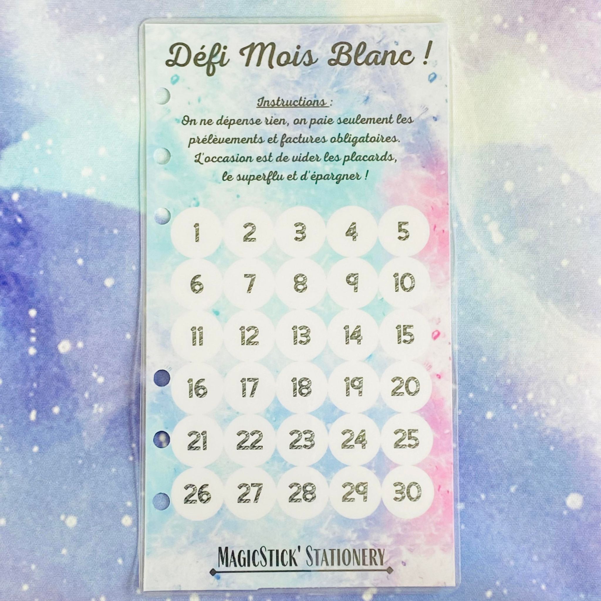Défi Mois Blanc A6 - Gestion de Budget/Défis - MagicStick' Stationery