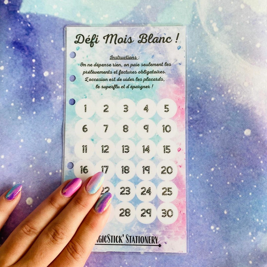 Défi Mois Blanc A6 - Gestion de Budget/Défis - MagicStick' Stationery
