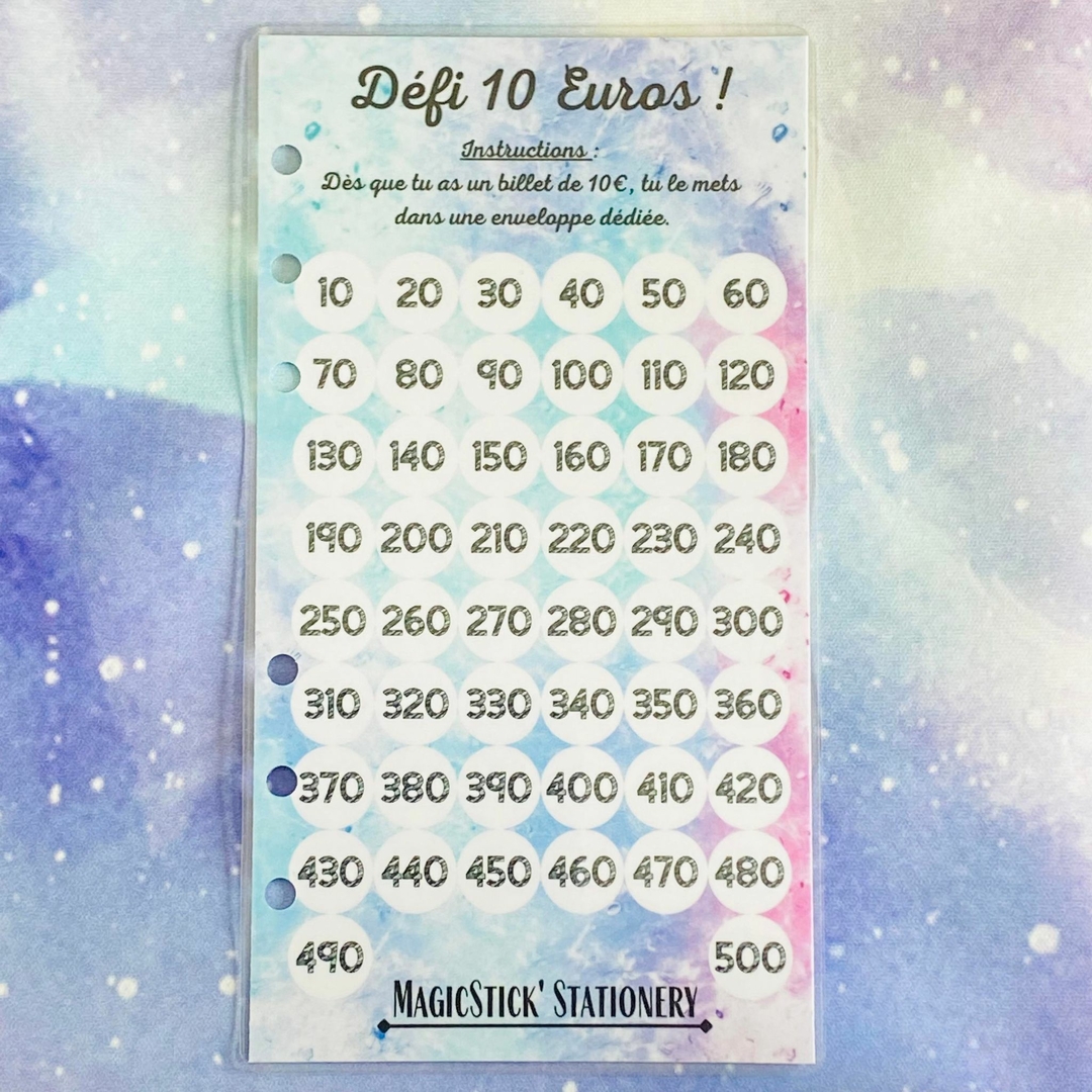 Défi 10€ A6 - Gestion de Budget/Défis - MagicStick' Stationery