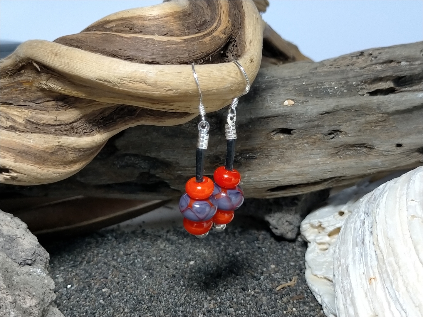 Boucles d'oreilles Perles orange et violette - Boucles d'oreilles - Admaé