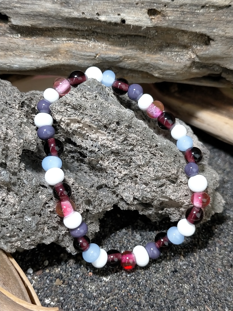 Bracelet - Perles en verre de Murano blanc-violet-bleu - Bracelets - Admaé