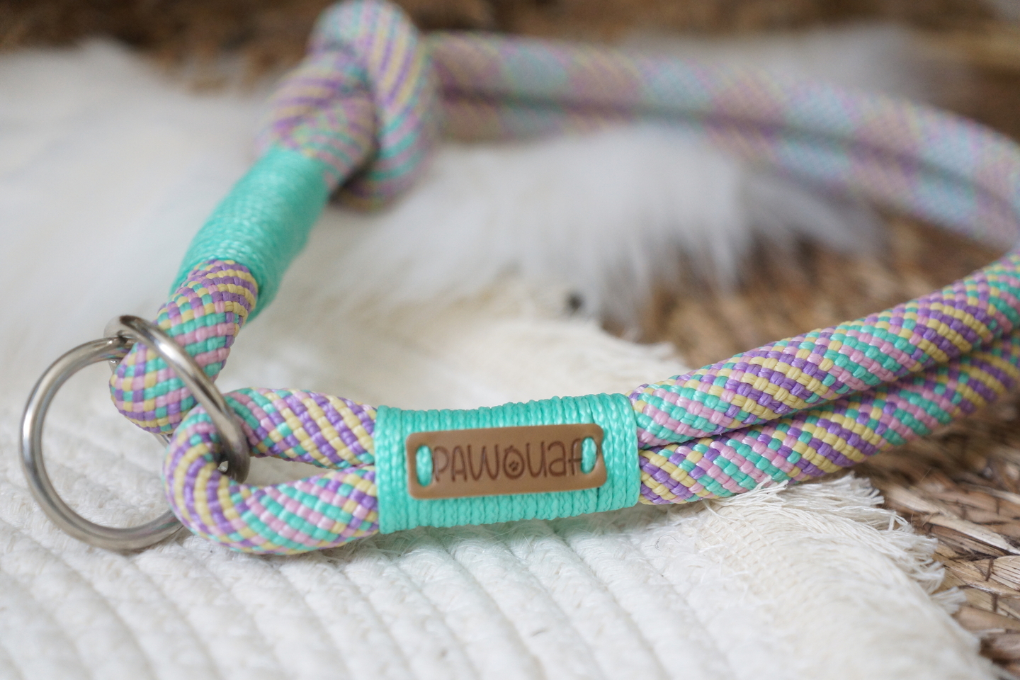 Collier lasso en corde / Mix menthe et violet / Taille 45cm ...